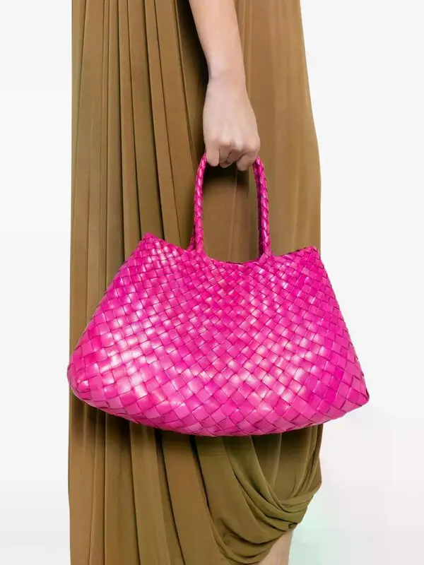 Dragon Diffusion Leather Woven Top-handle Tote Bag - Pink