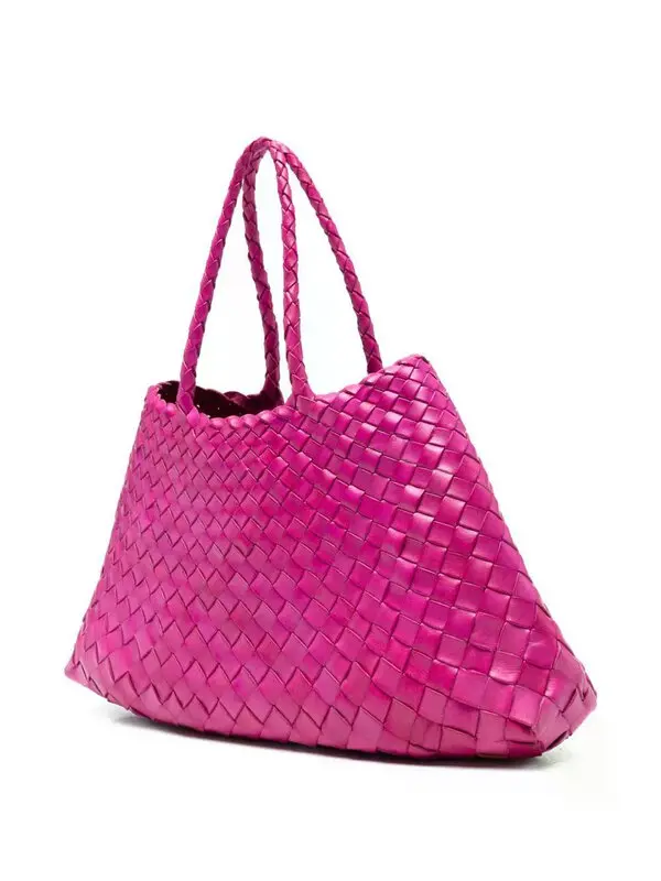 Dragon Diffusion Leather Woven Top-handle Tote Bag - Pink