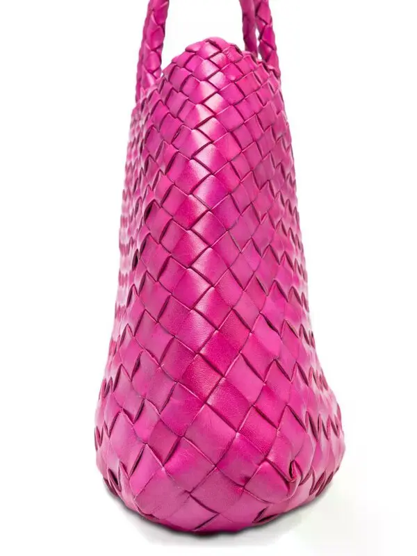 Dragon Diffusion Leather Woven Top-handle Tote Bag - Pink