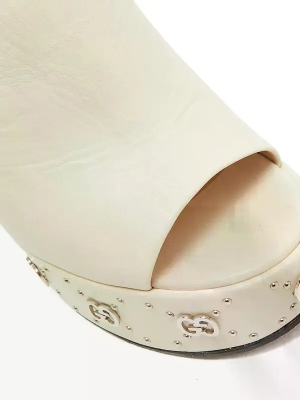 Gucci Gg Cream Platform Leather Sandals