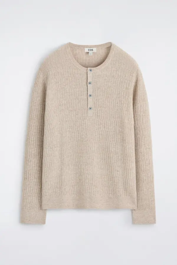 Cos Cashmere-linen Henley T-shirt - Beige