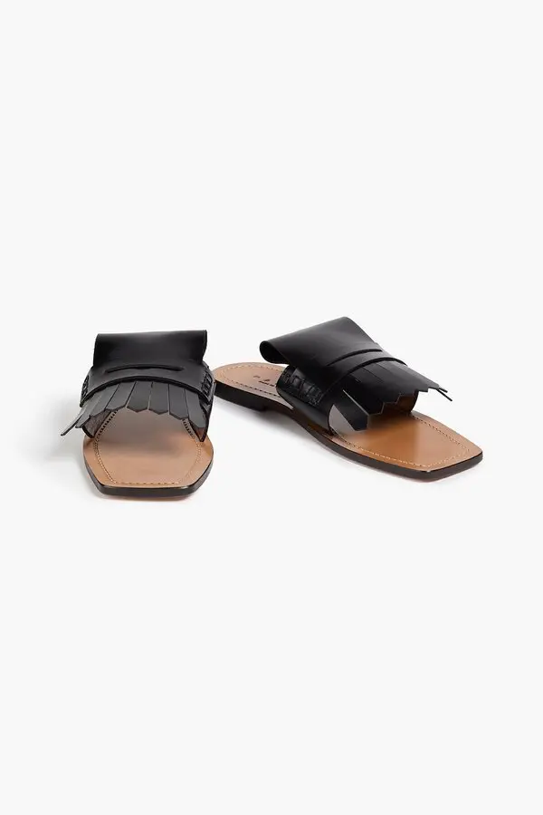 Marni Fringed Leather Sandals - Black