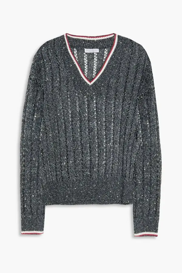 Brunello Cucinelli Sequin-embellished Linen-blend Sweater