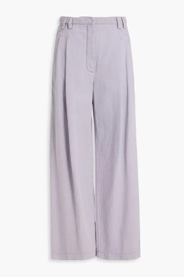 Brunello Cucinelli Pleated Cotton And Linen-blend Twill Wide-leg Pants - Lilac