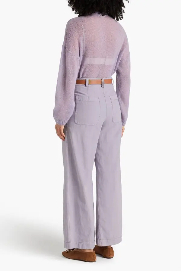 Brunello Cucinelli Pleated Cotton And Linen-blend Twill Wide-leg Pants - Lilac