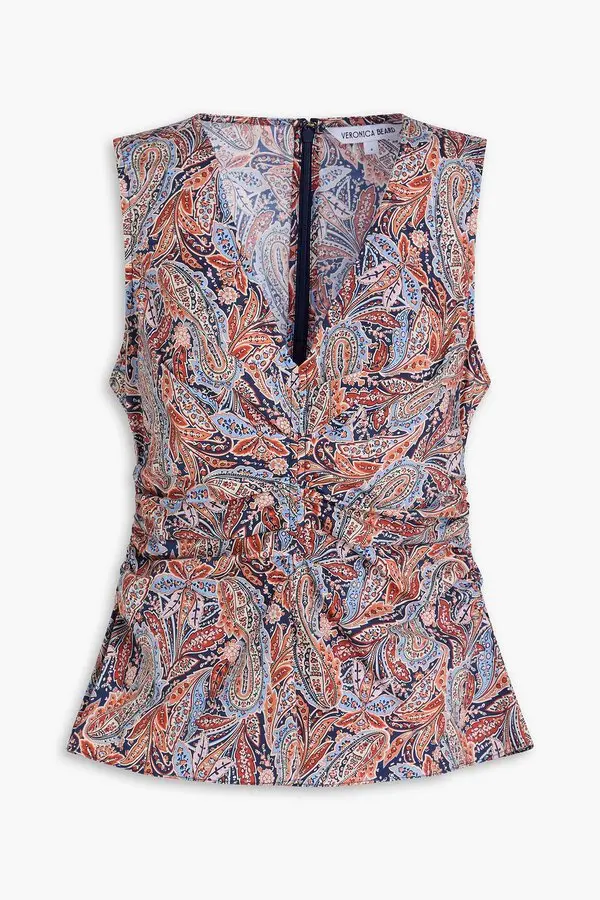 Veronica Beard Aiden Ruched Paisley-print Top