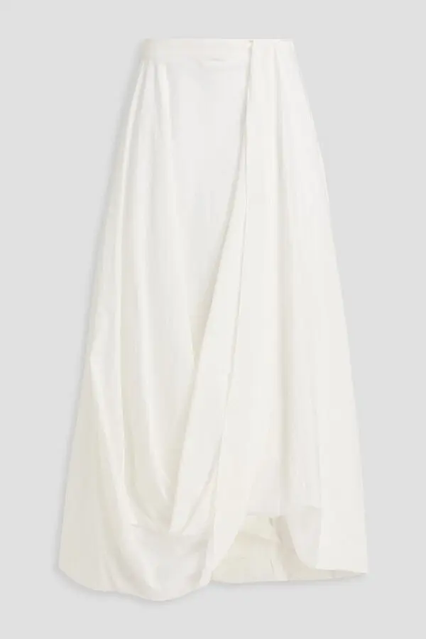 Brunello Cucinelli Draped Crinkled Cotton-blend Poplin Maxi Skirt - Ivory