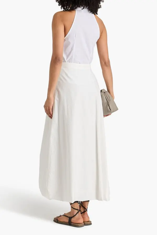 Brunello Cucinelli Draped Crinkled Cotton-blend Poplin Maxi Skirt - Ivory