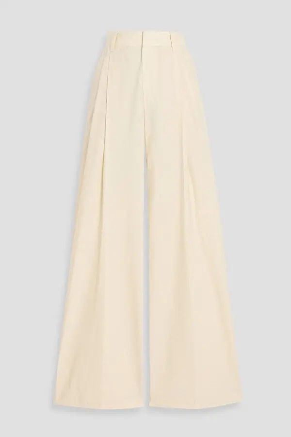 Brunello Cucinelli Crinkled Cotton-blend Wide-leg Pants - Ecru