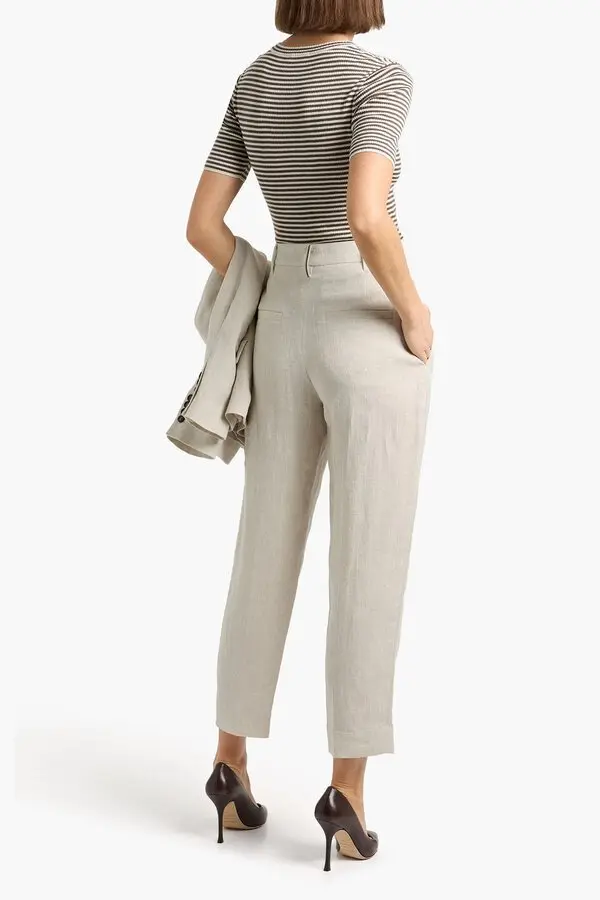 Brunello Cucinelli Metallic Linen-blend Tapered Pants - Ecru