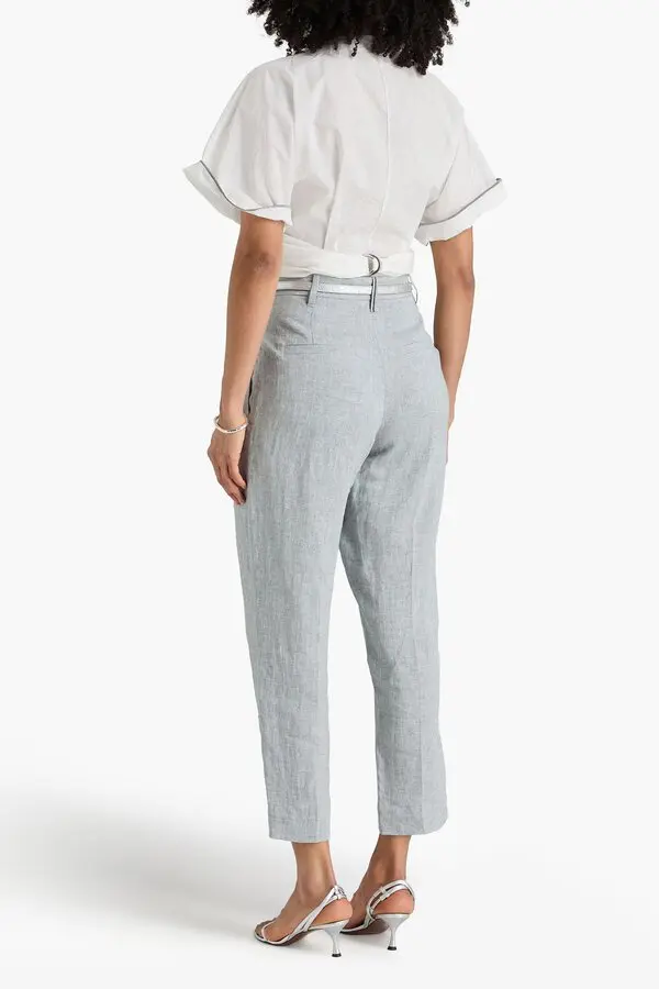 Brunello Cucinelli Metallic Linen-blend Tapered Pants