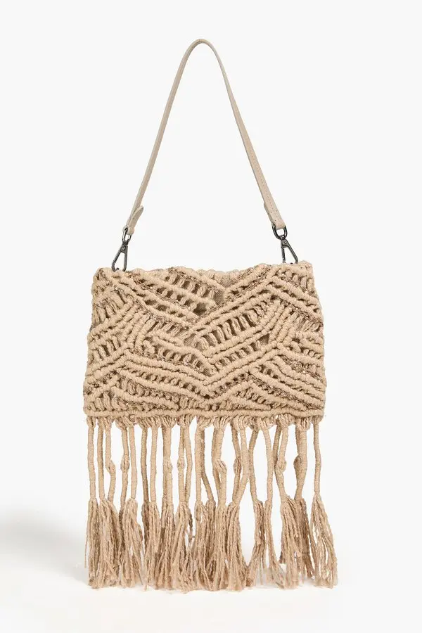 Brunello Cucinelli Crochet Shoulder Bag With Fringe - Beige