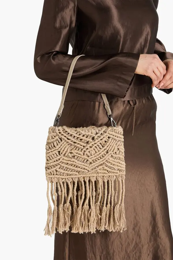 Brunello Cucinelli Crochet Shoulder Bag With Fringe