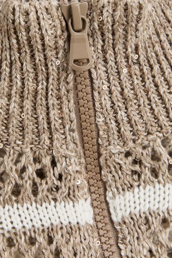 Brunello Cucinelli Striped Open-knit Linen-blend Cardigan