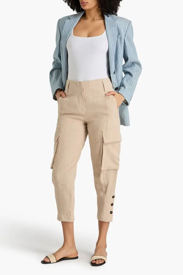 Brunello Cucinelli Cropped Linen Tapered Cargo Trousers