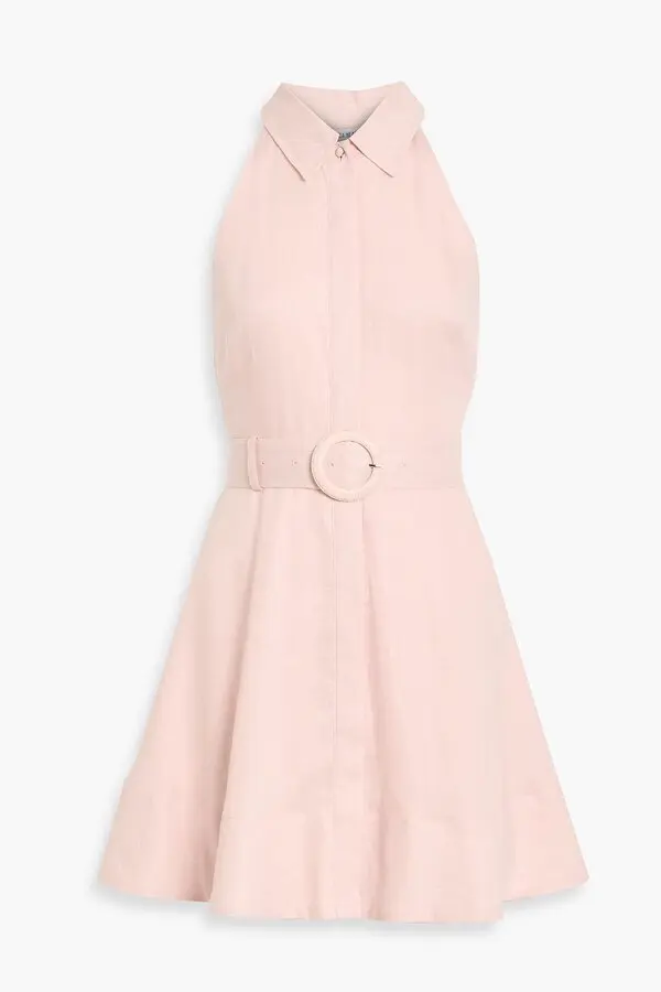 Veronica Beard Beau Belted Linen Mini Shirt Dress - Blush