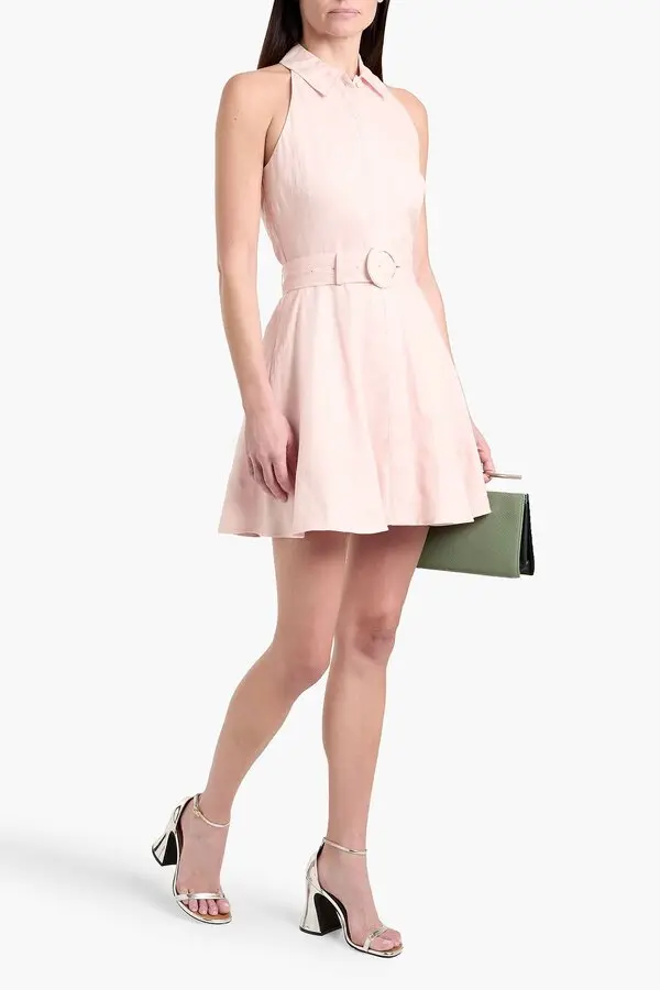 Veronica Beard Beau Belted Linen Mini Shirt Dress - Blush - 50% Off |  Editorialist