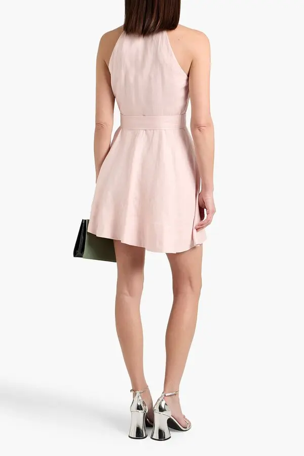 Veronica Beard Beau Belted Linen Mini Shirt Dress - Blush - 50% Off |  Editorialist
