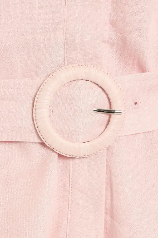 Veronica Beard Beau Belted Linen Mini Shirt Dress - Blush