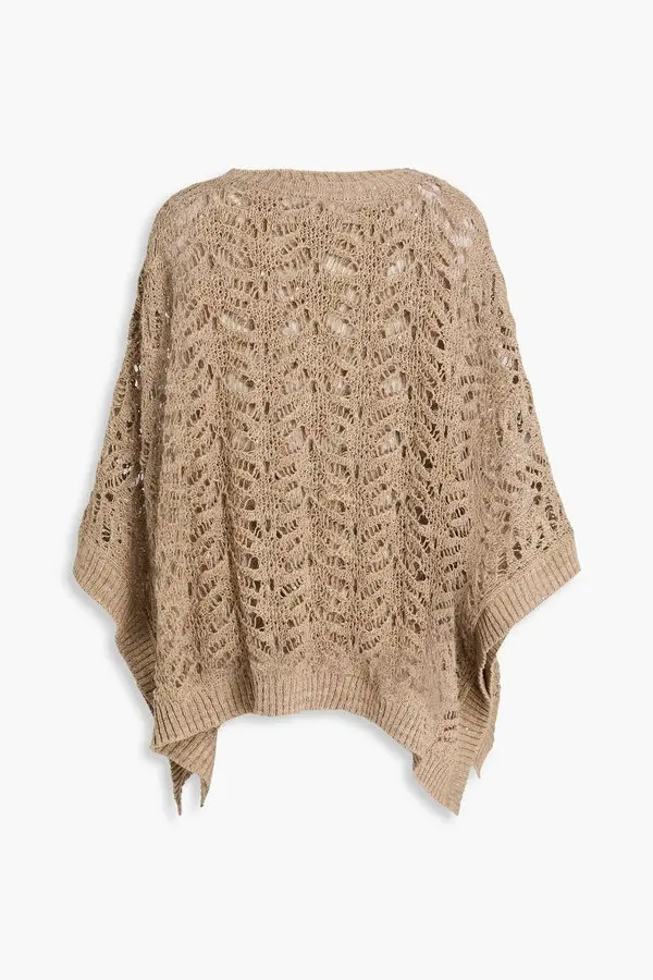 Brunello Cucinelli Sequin-embellished Open-knit Linen-blend Top