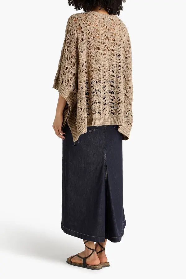 Brunello Cucinelli Sequin-embellished Open-knit Linen-blend Top