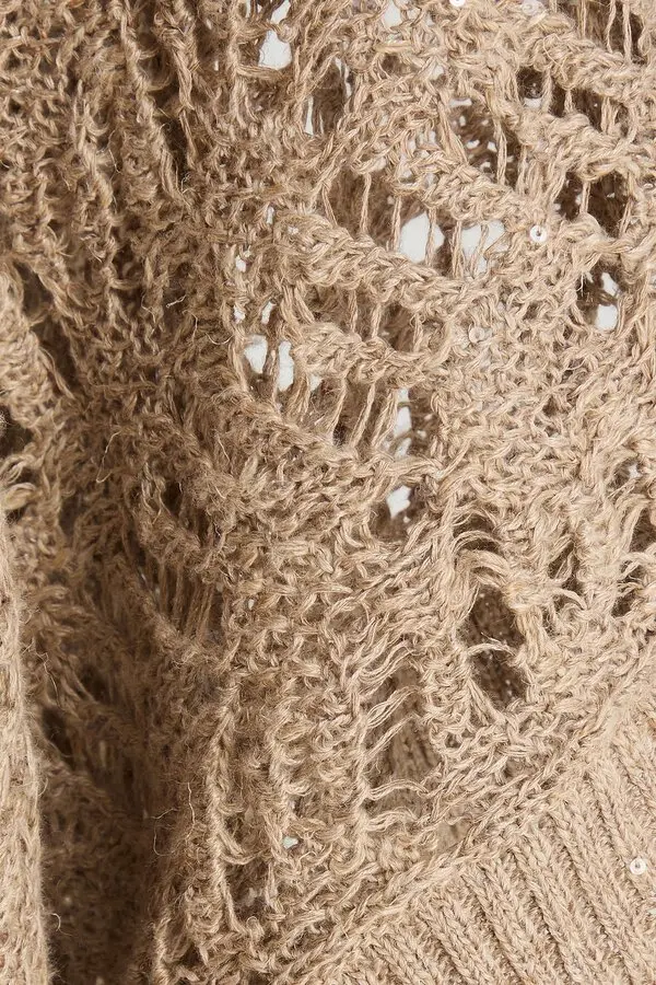 Brunello Cucinelli Sequin-embellished Open-knit Linen-blend Top