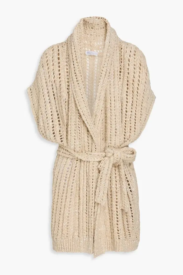 Brunello Cucinelli Sequin-embellished Open-knit Cardigan
