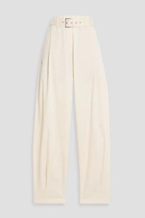 Brunello Cucinelli Belted Cotton-blend Twill Tapered Pants - Ivory