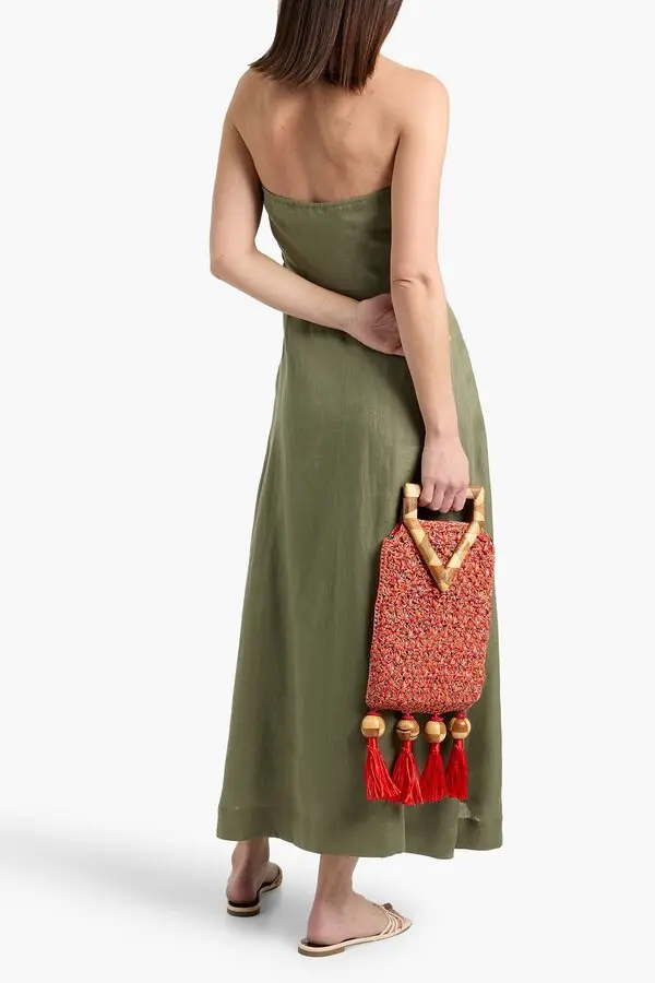 Veronica Beard Mackey Linen Halterneck Midi Dress - Army Green