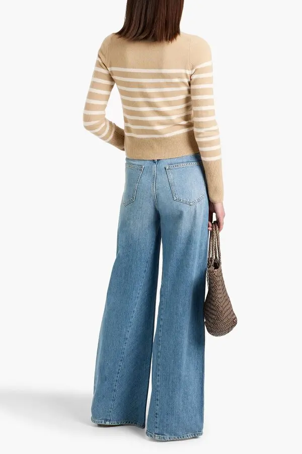 Veronica Beard Caleb Striped Cashmere Sweater - Sand