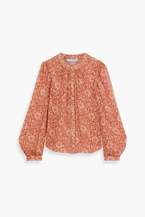 Veronica Beard Ashlynn Floral-print Silk-georgette Blouse - Brick
