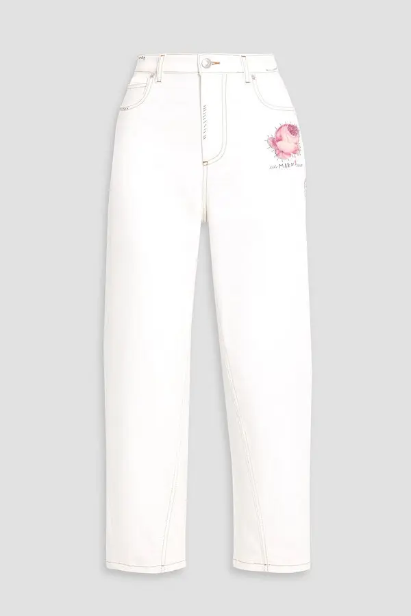 Marni Floral-appliquéd High-rise Tapered Jeans - White