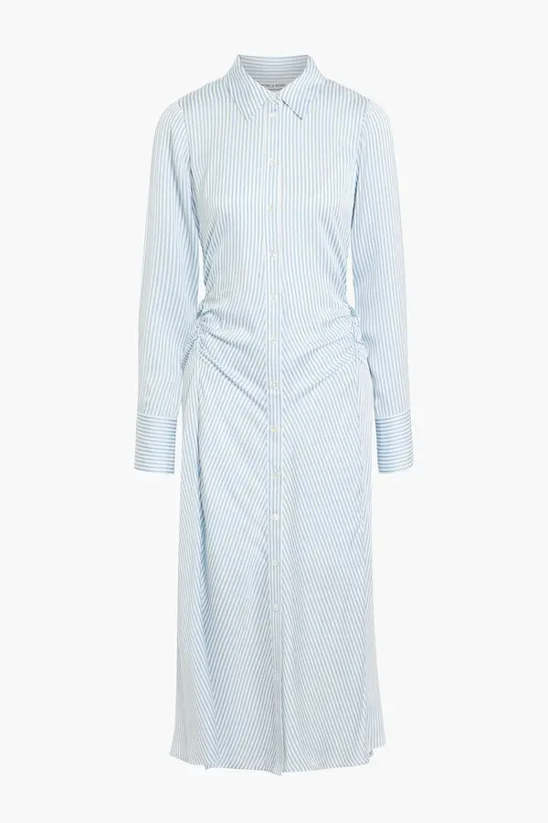 Veronica Beard Lex Ruched Striped Silk-blend Midi Shirt Dress