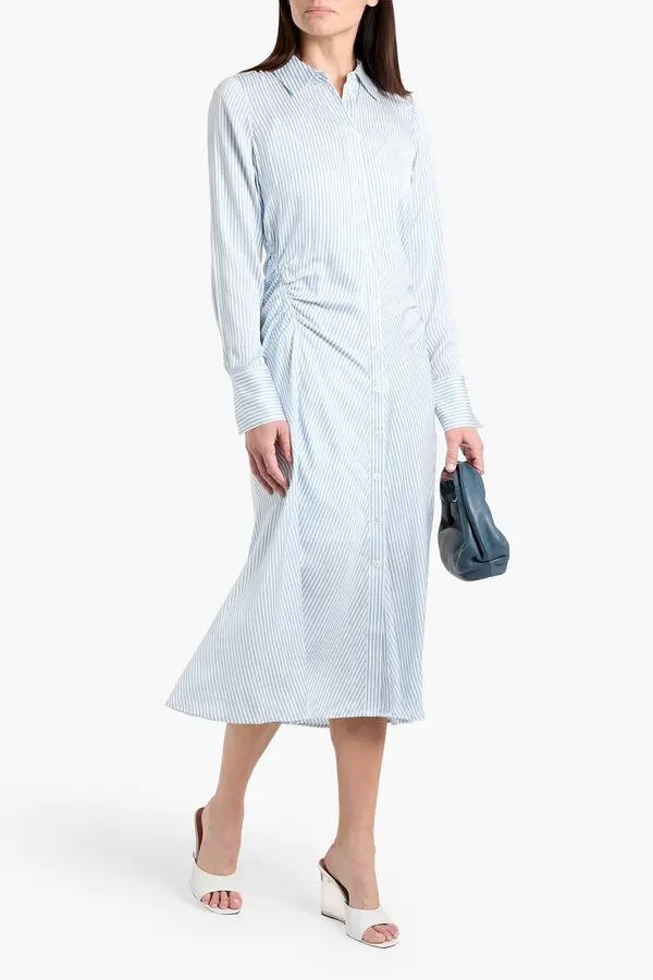 Veronica Beard Lex Ruched Striped Silk-blend Midi Shirt Dress