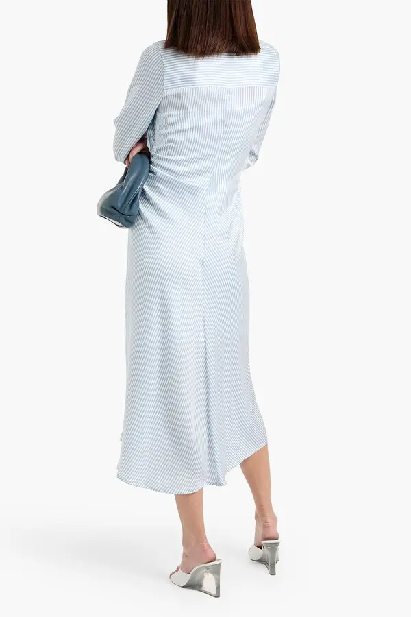 Veronica Beard Lex Ruched Striped Silk-blend Midi Shirt Dress