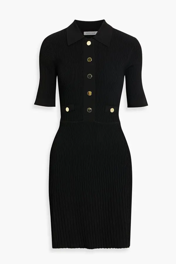 Veronica Beard Lauper Ribbed-knit Mini Shirt Dress