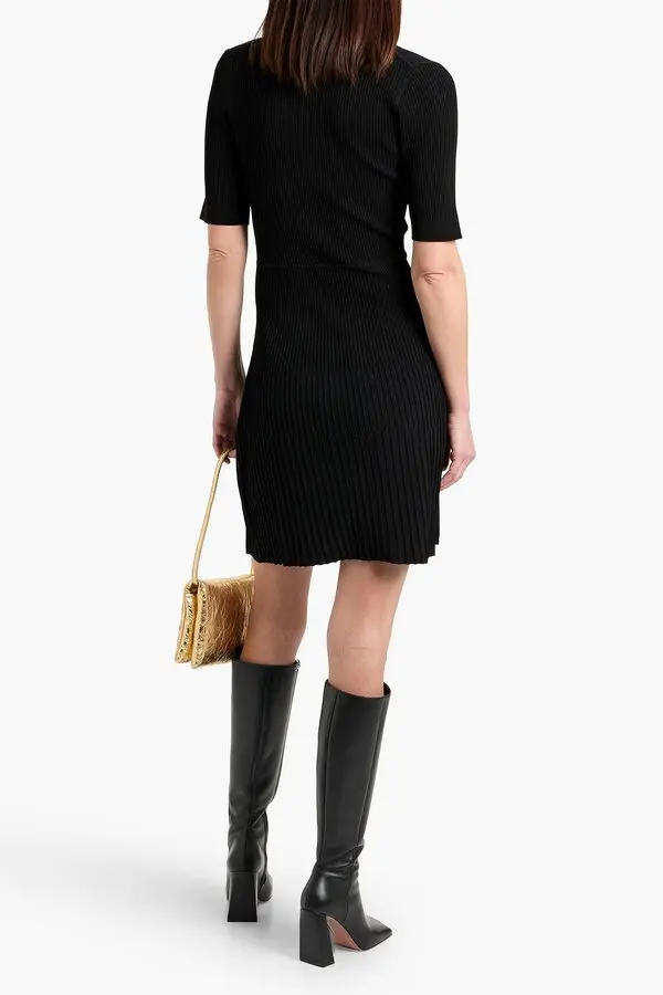Veronica Beard Lauper Ribbed-knit Mini Shirt Dress