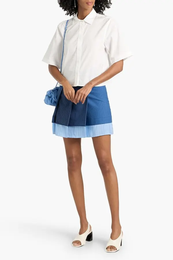 Marni Layered Pinstriped Wool And Cupro-blend Satin Mini Skirt