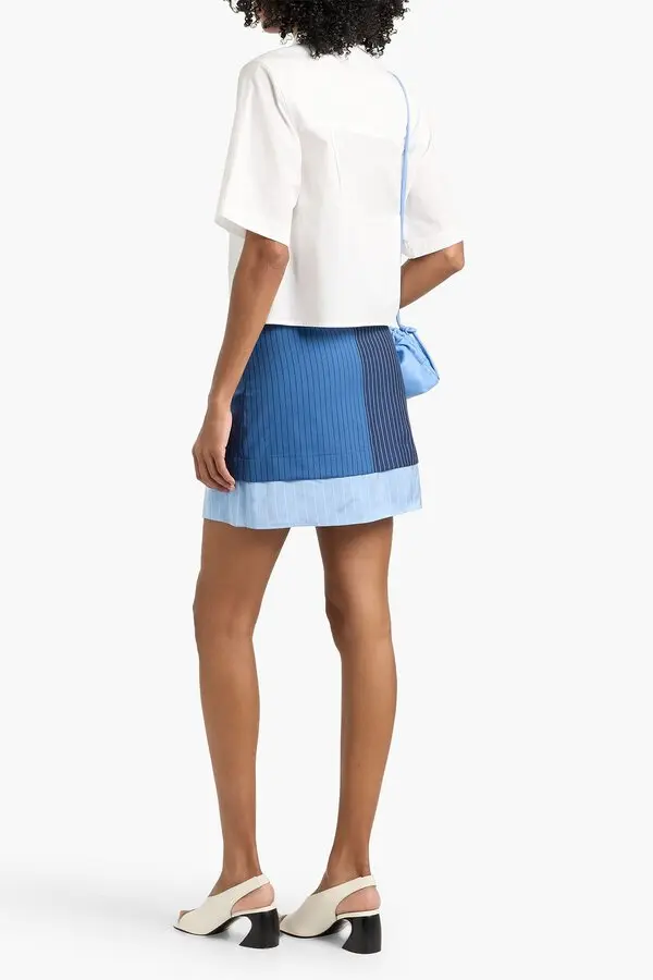Marni Layered Pinstriped Wool And Cupro-blend Satin Mini Skirt