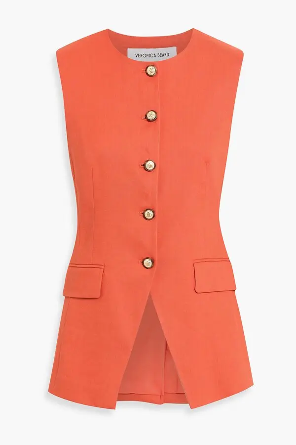 Veronica Beard Lois Linen-blend Twill Vest - Papaya