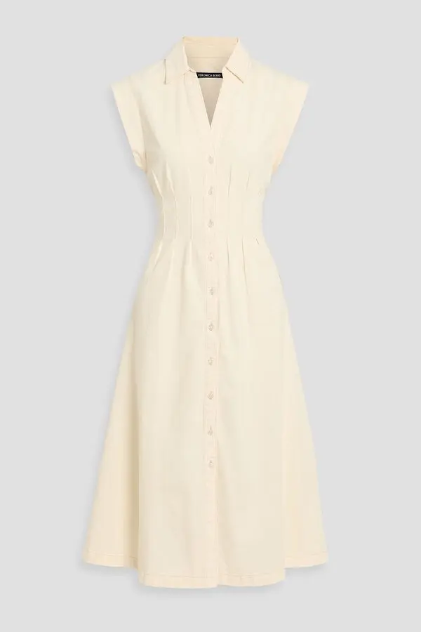 Veronica Beard Loreta Pleated Denim Midi Shirt Dress - Ecru