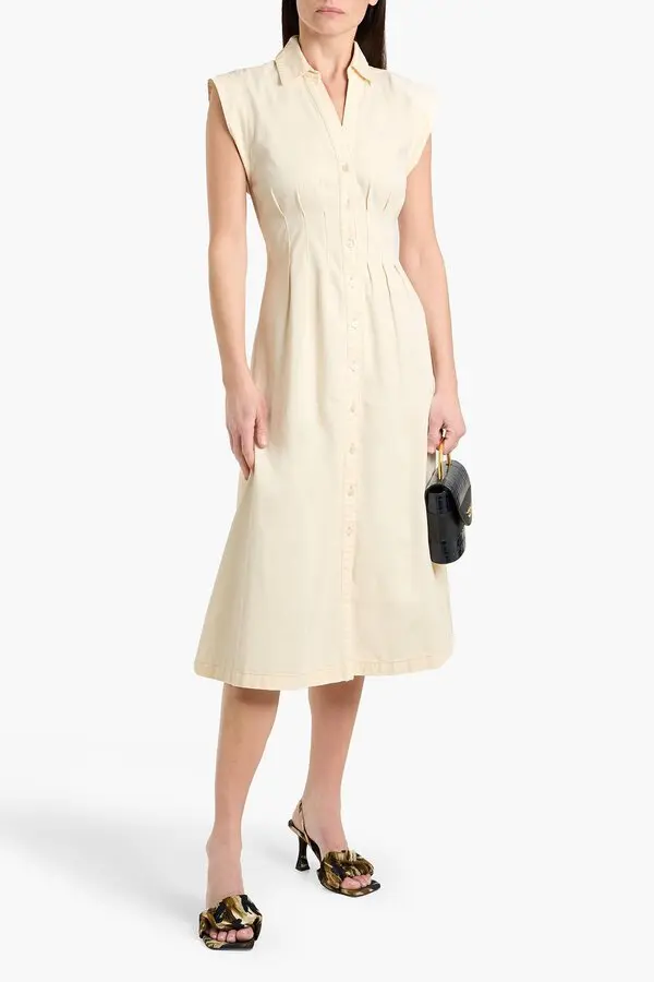 Veronica Beard Loreta Pleated Denim Midi Shirt Dress - Ecru