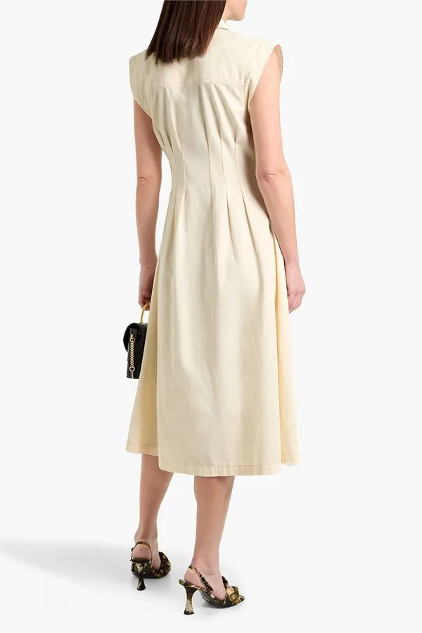 Veronica Beard Loreta Pleated Denim Midi Shirt Dress - Ecru
