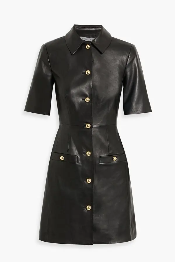 Veronica Beard Paige Leather Mini Shirt Dress