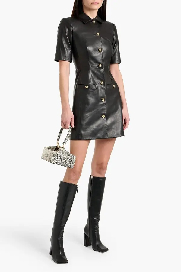 Veronica Beard Paige Leather Mini Shirt Dress