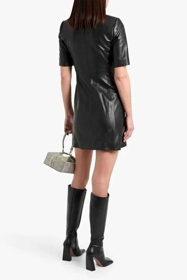 Veronica Beard Paige Leather Mini Shirt Dress