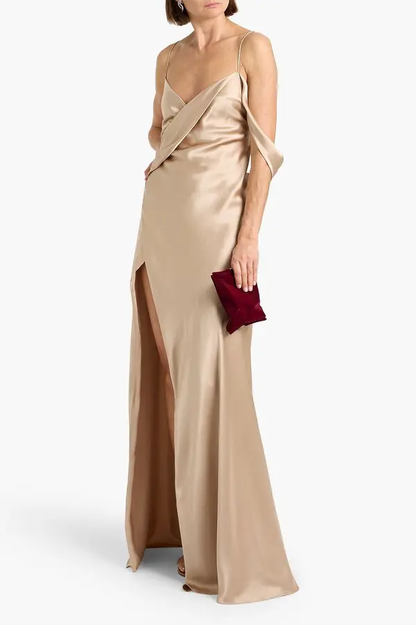 Michelle Mason Draped Silksatin Wrap Gown