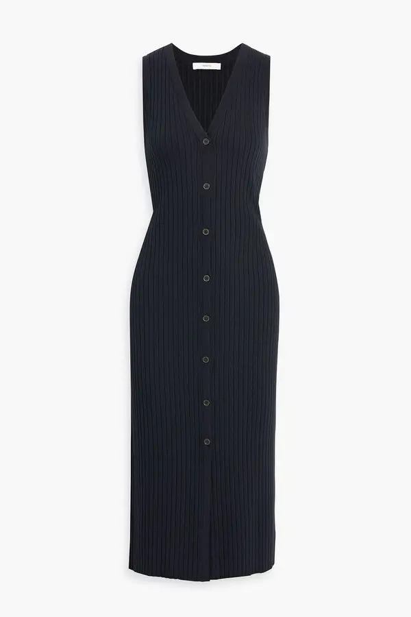 Vince Ribbed-knit Midi Dress - Midnight Blue