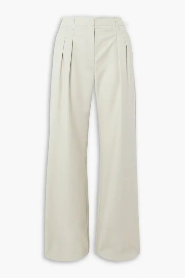 Loulou De Saison Sbiru Pleated Wool Wideleg Pants - Stone