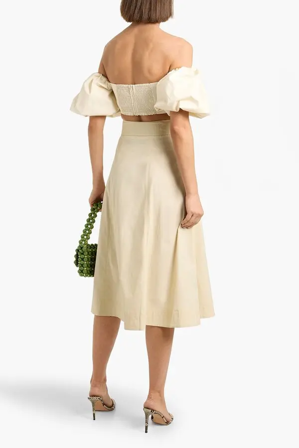 Veronica Beard Facia Belted Cotton-blend Poplin Midi Skirt - Cream